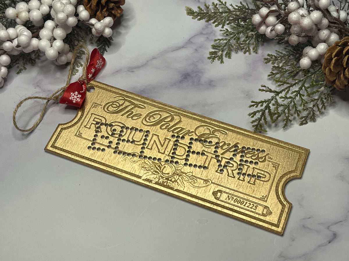The Polar Express Golden Ticket wooden ornament – Explore More Custom ...